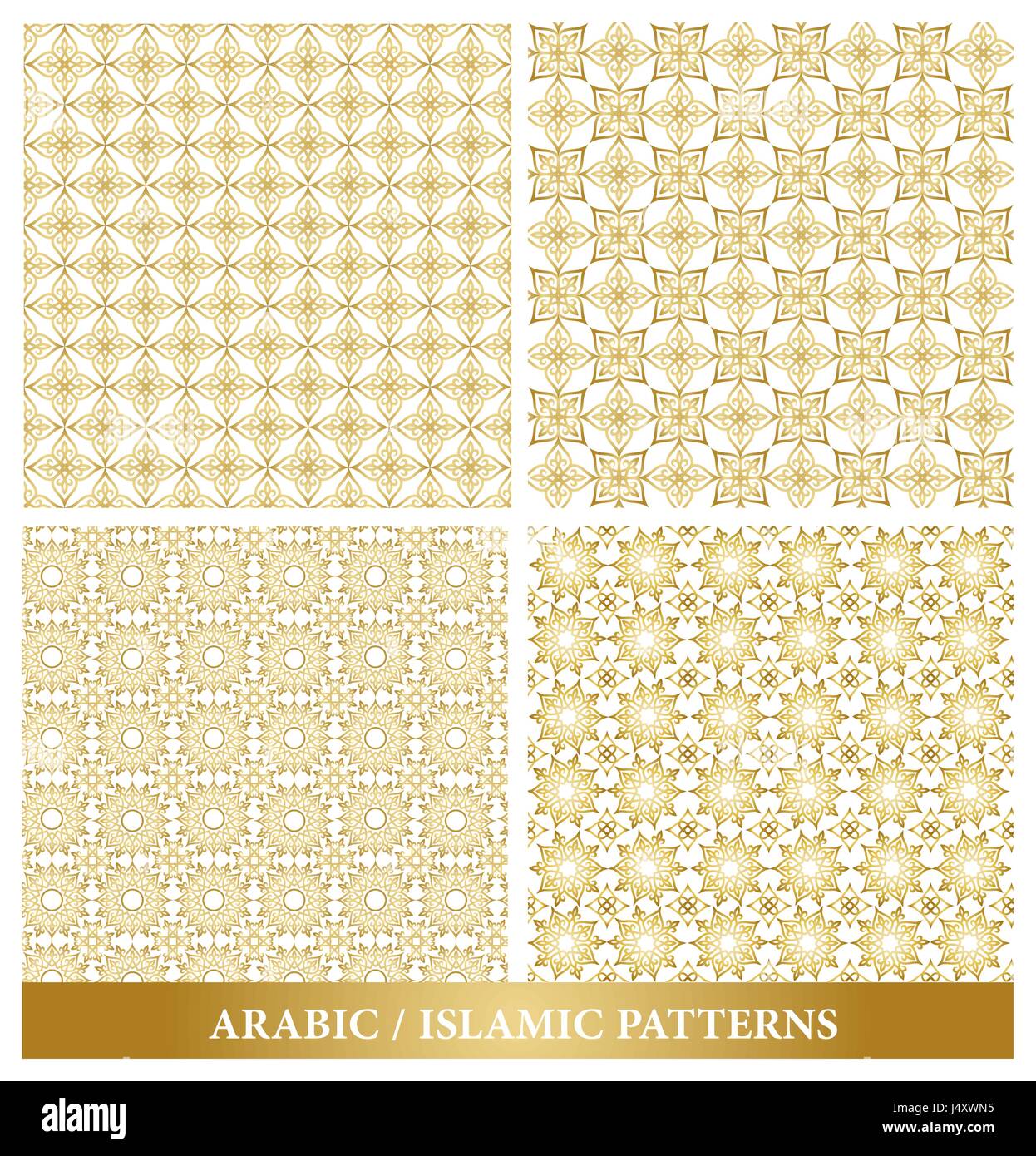 Vector Set of Elegant Islamic or Arabic Seamless Patterns in Gold Color ...