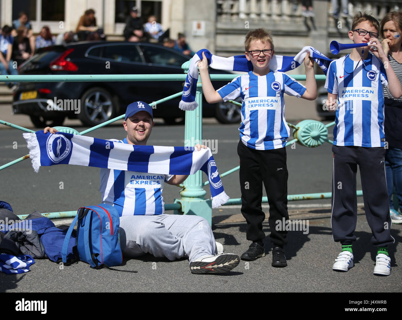 Hove albion fans await bus parade through brighton hi-res stock ...