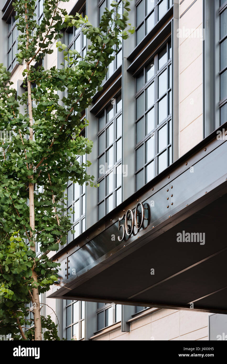 Detail of the canopy above the main entrance. 500 West 21st Street, New ...