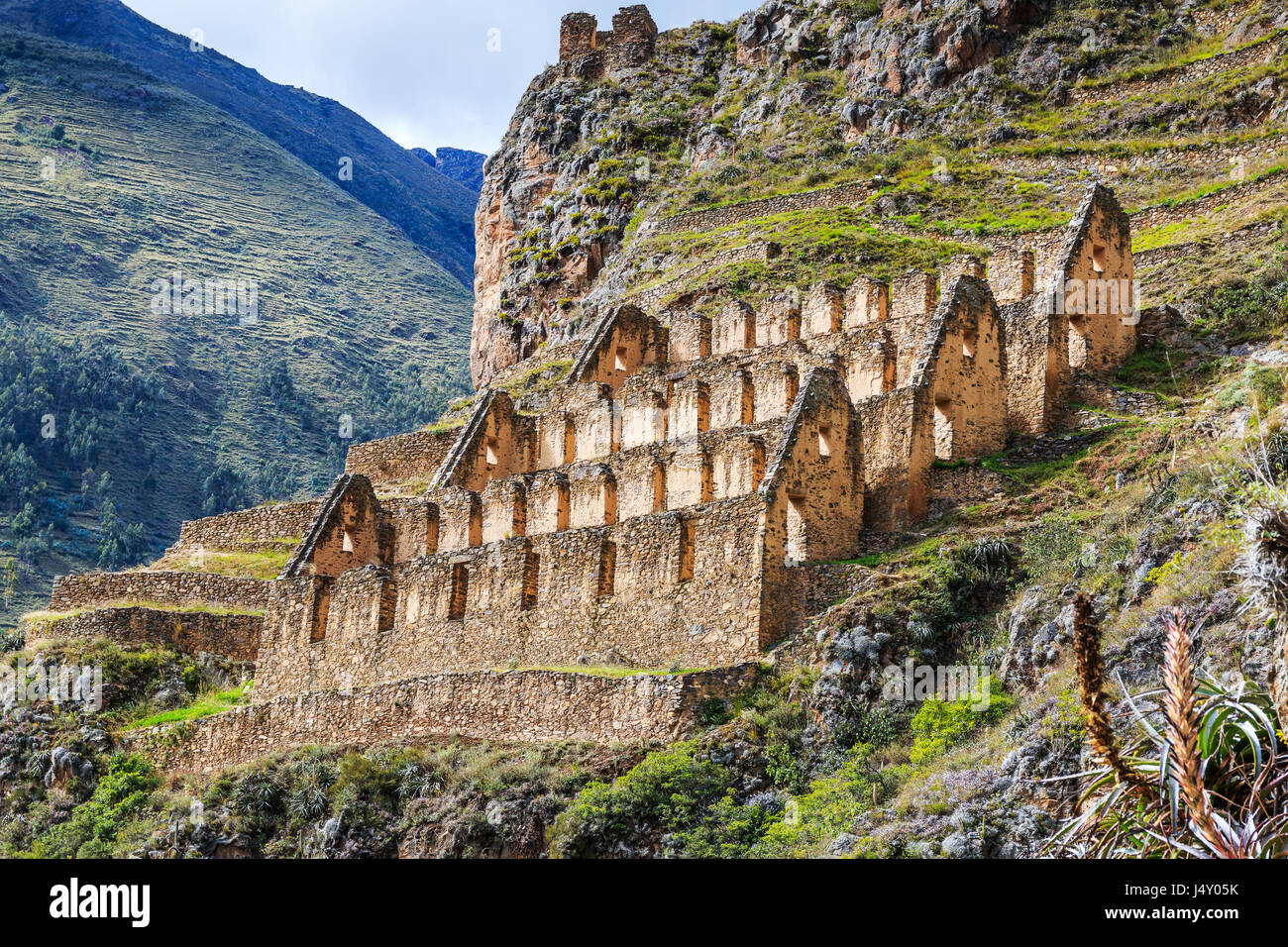 Ollantaytambo, Peru. Pinkuylluna, Inca storehouses in the Sacred Valley ...