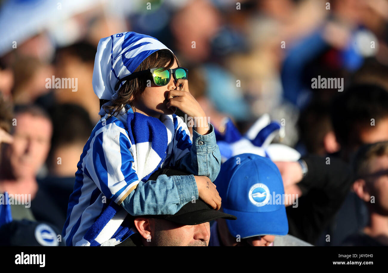Brighton and Hove Albion fans during the bus parade through Brighton ...