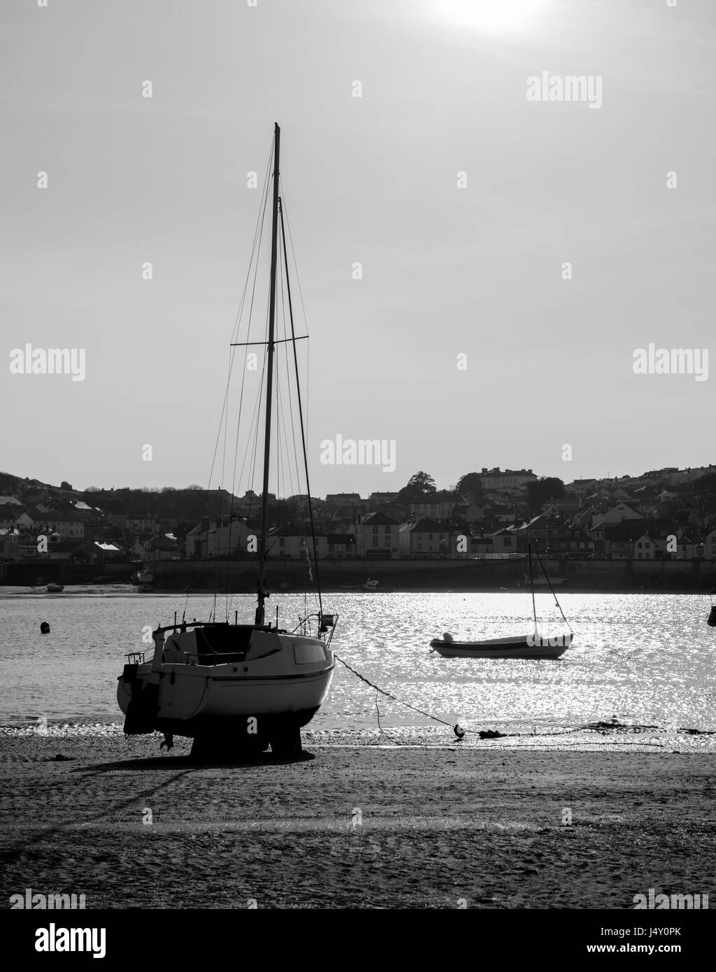 A peaceful black and white boat scene Stock Photo - Alamy