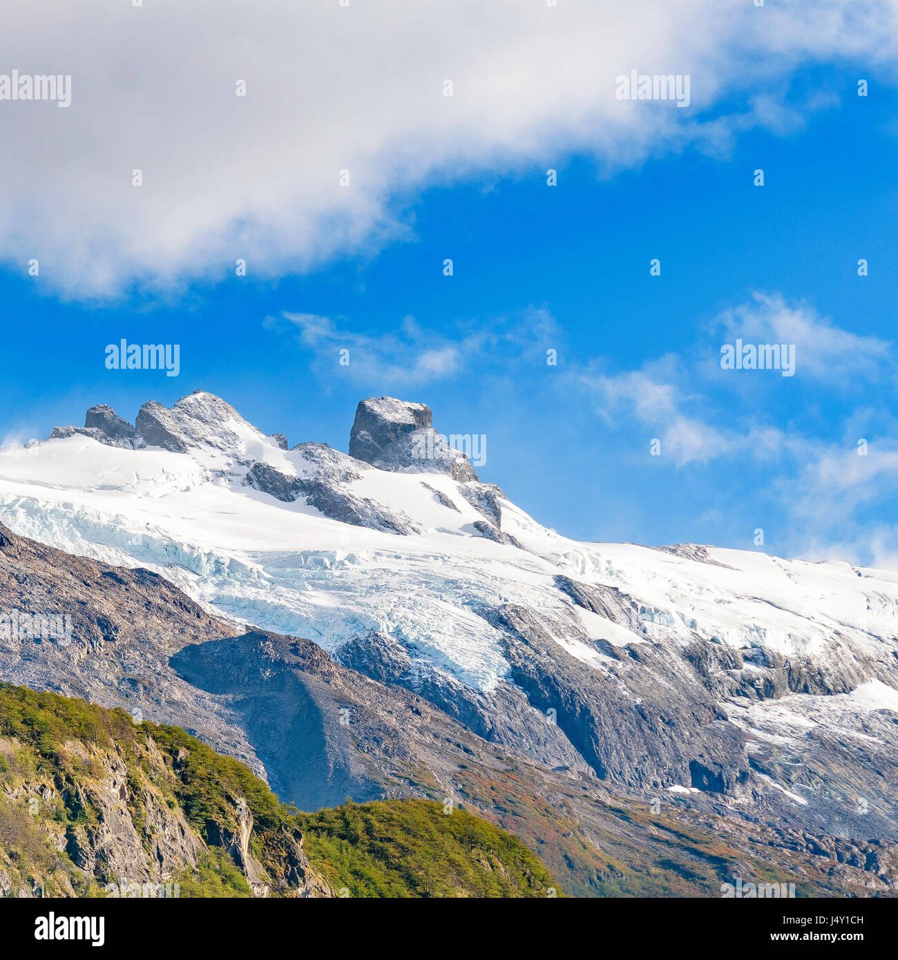 Patagonia landscape scene with big snowy andes mountains as main ...