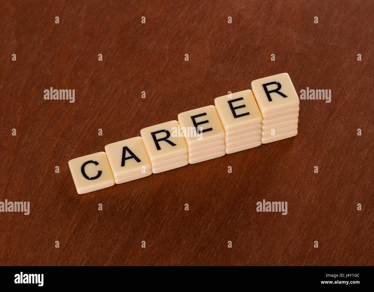 Chart with words Career. Career stair concept. Ivory tiles with capital ...
