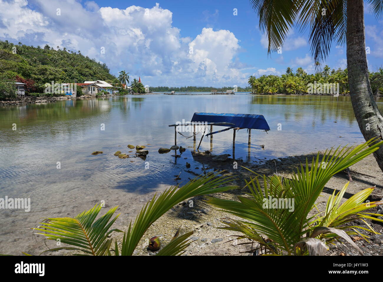 French Polynesia Huahine island tropical landscape on the shore of the ...