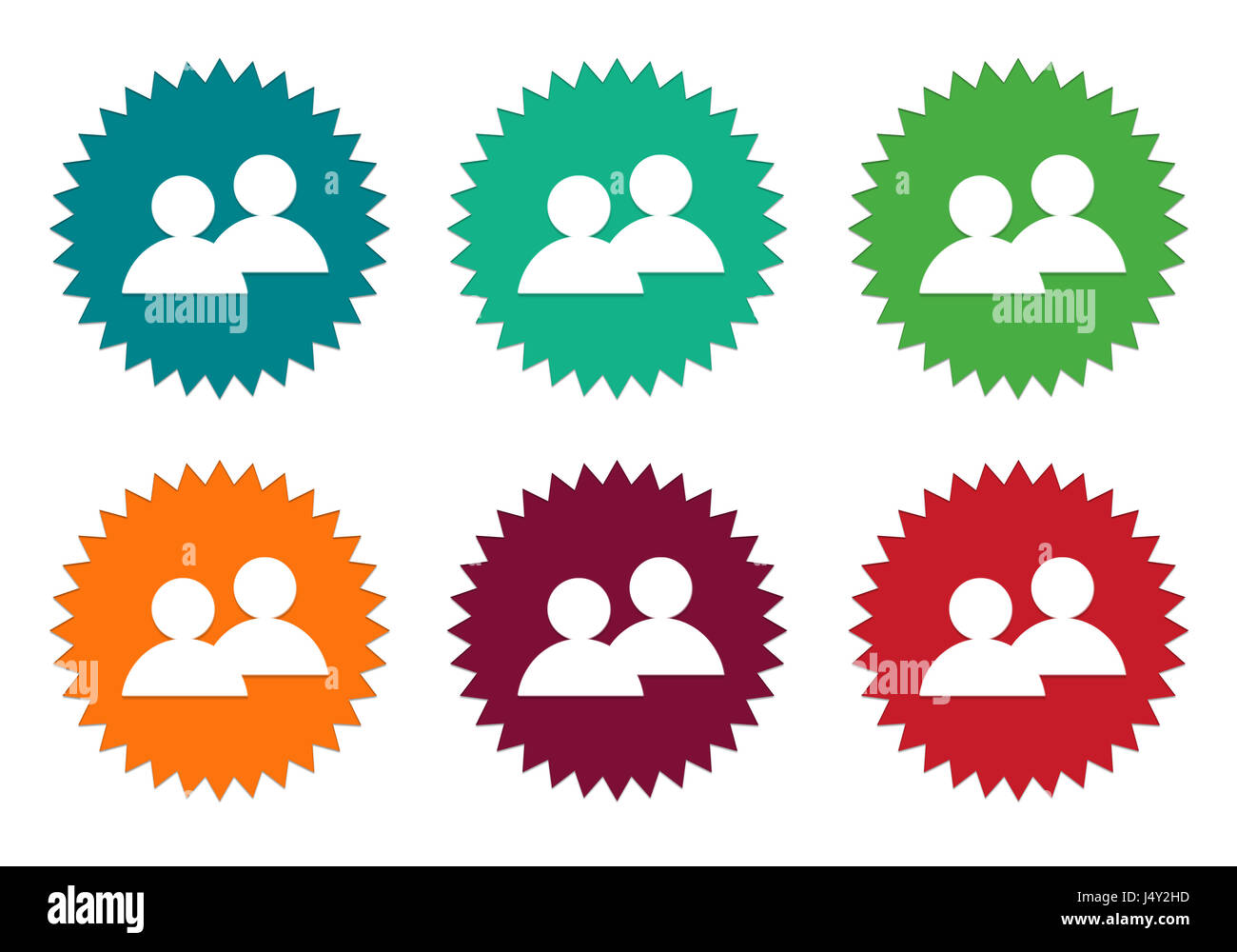 Set of colorful stickers icons with people symbol in blue, green ...