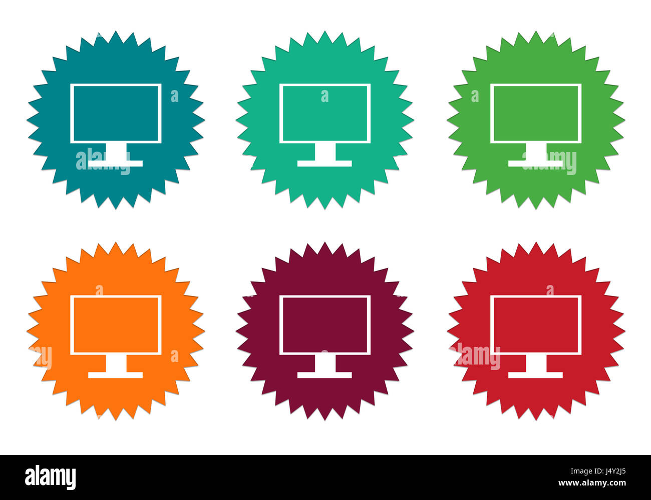 Set of colorful stickers icons with tv screen of computer monitor ...