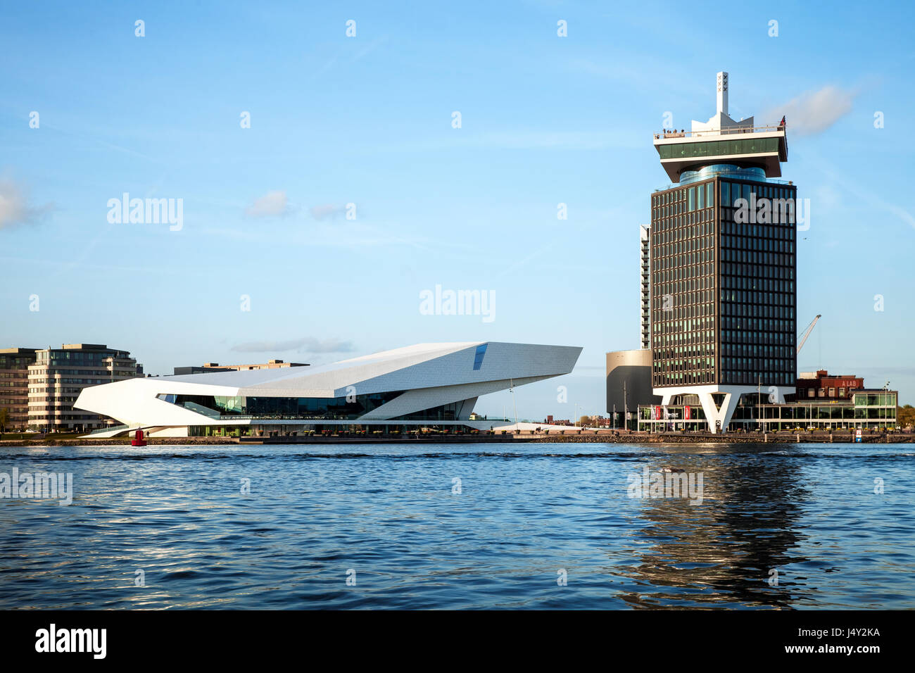 Amsterdam, Netherlands - April, 2017: EYE Film museum and Adam tower ...