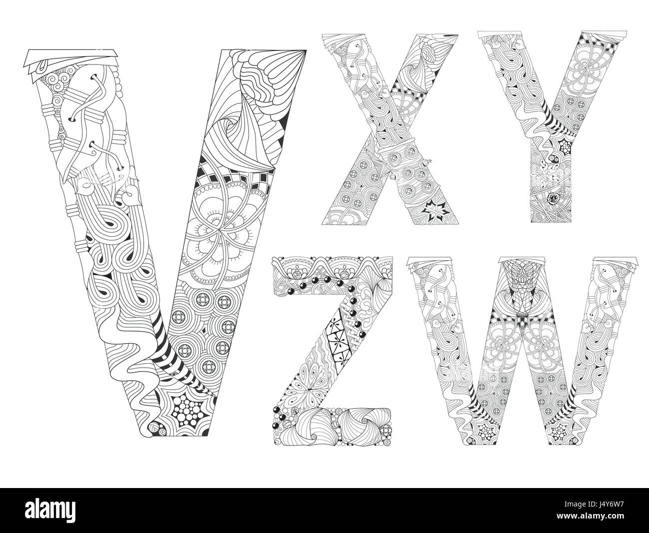 Unusual alphabet doodle style letters on a white background Stock ...