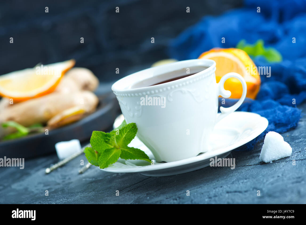 fresh tea in cup and on a table Stock Photo - Alamy