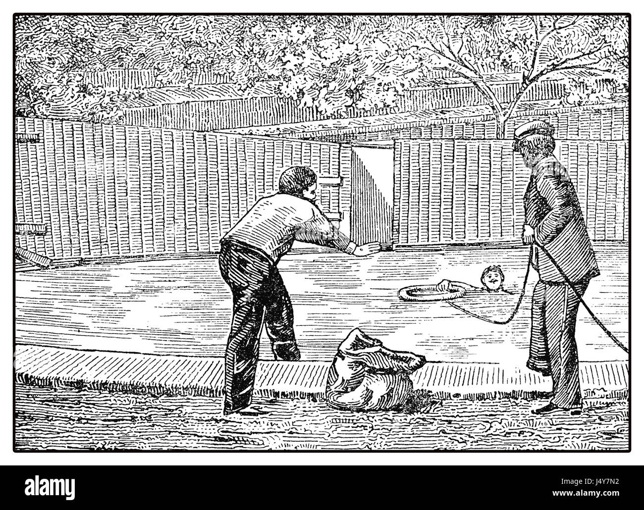vintage illustration, how to rescue a drowning person Stock Photo - Alamy