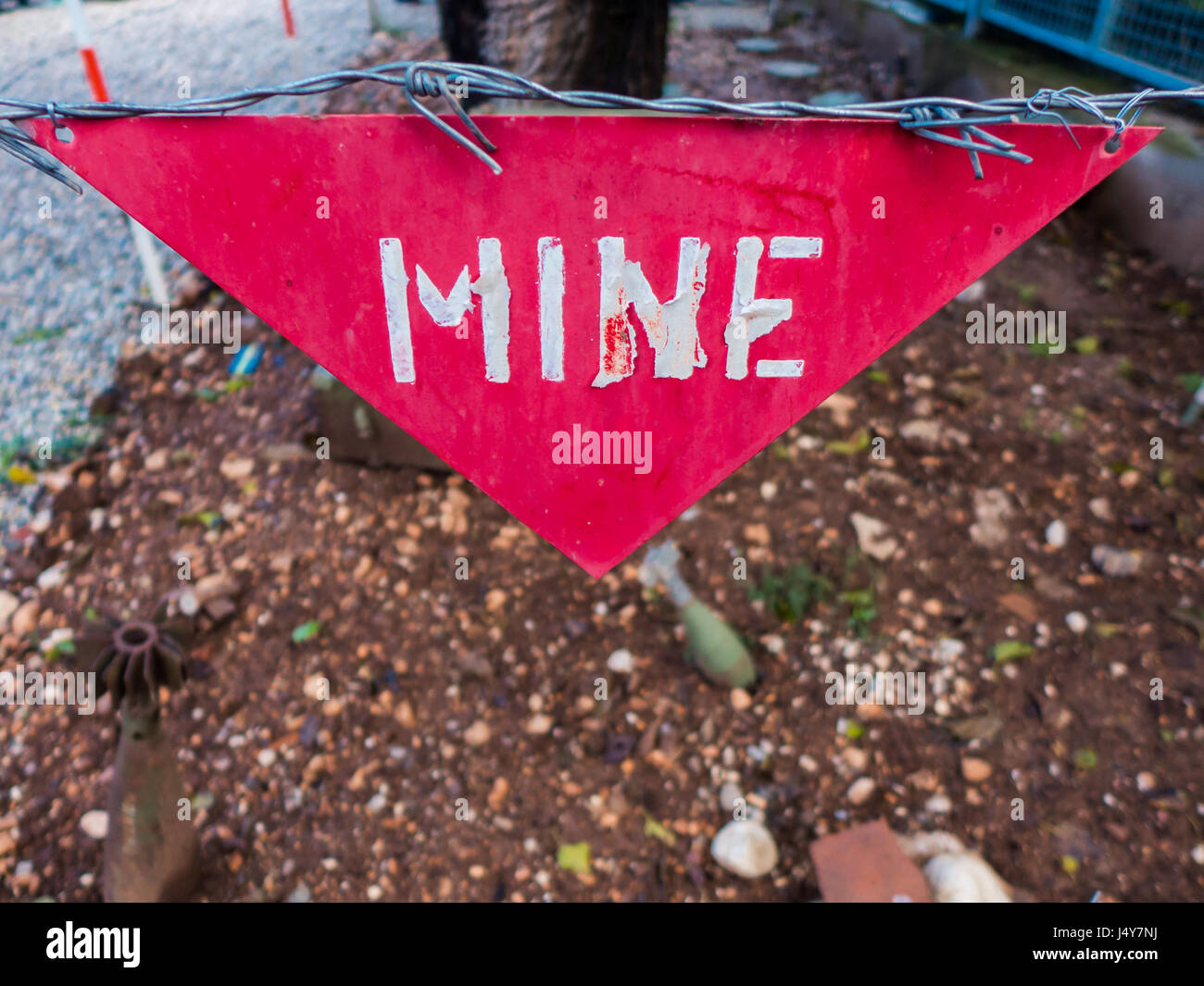 Mine warning sign Stock Photo - Alamy