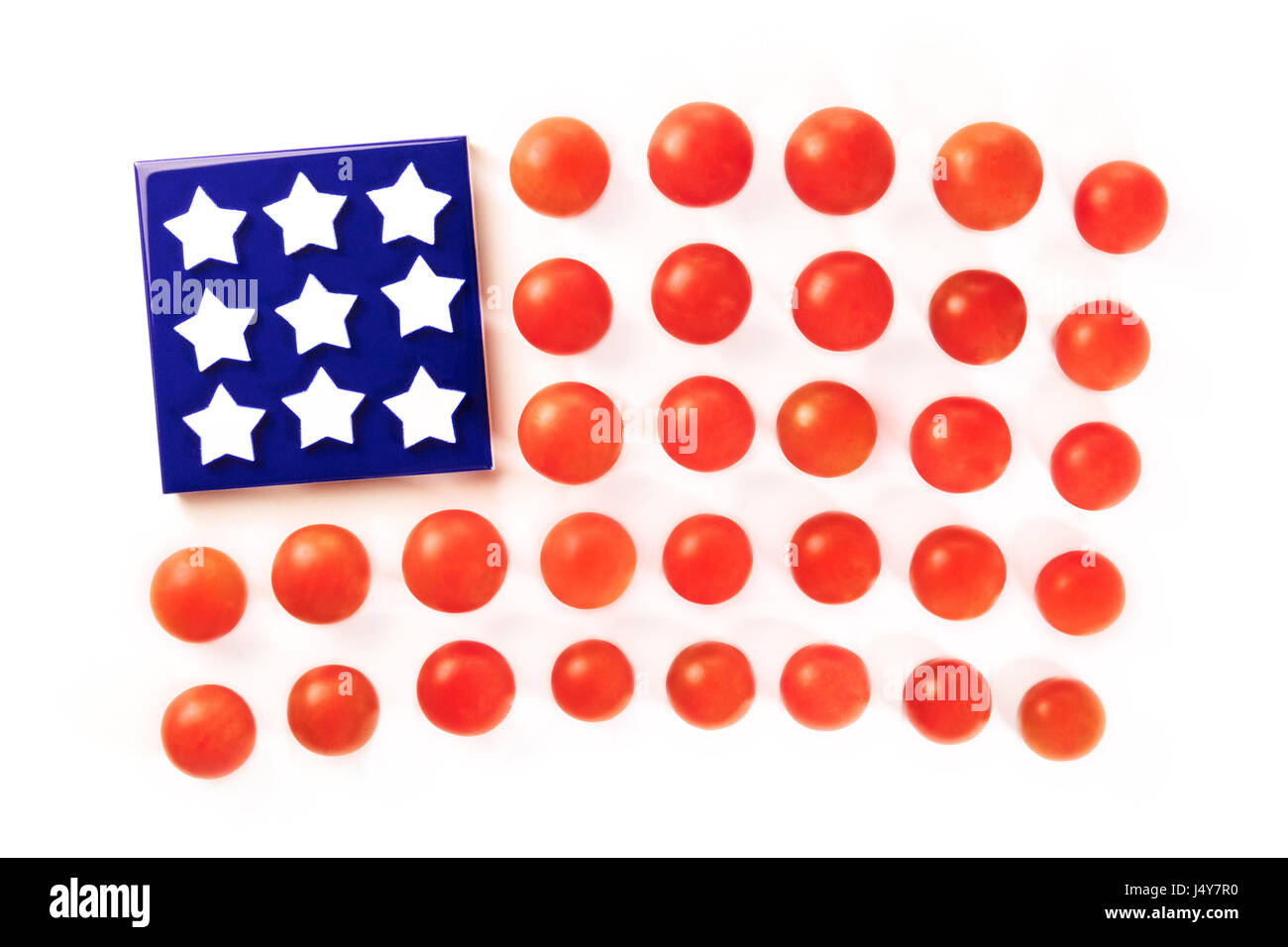A photo of a representation of the American flag, made up by cherry ...