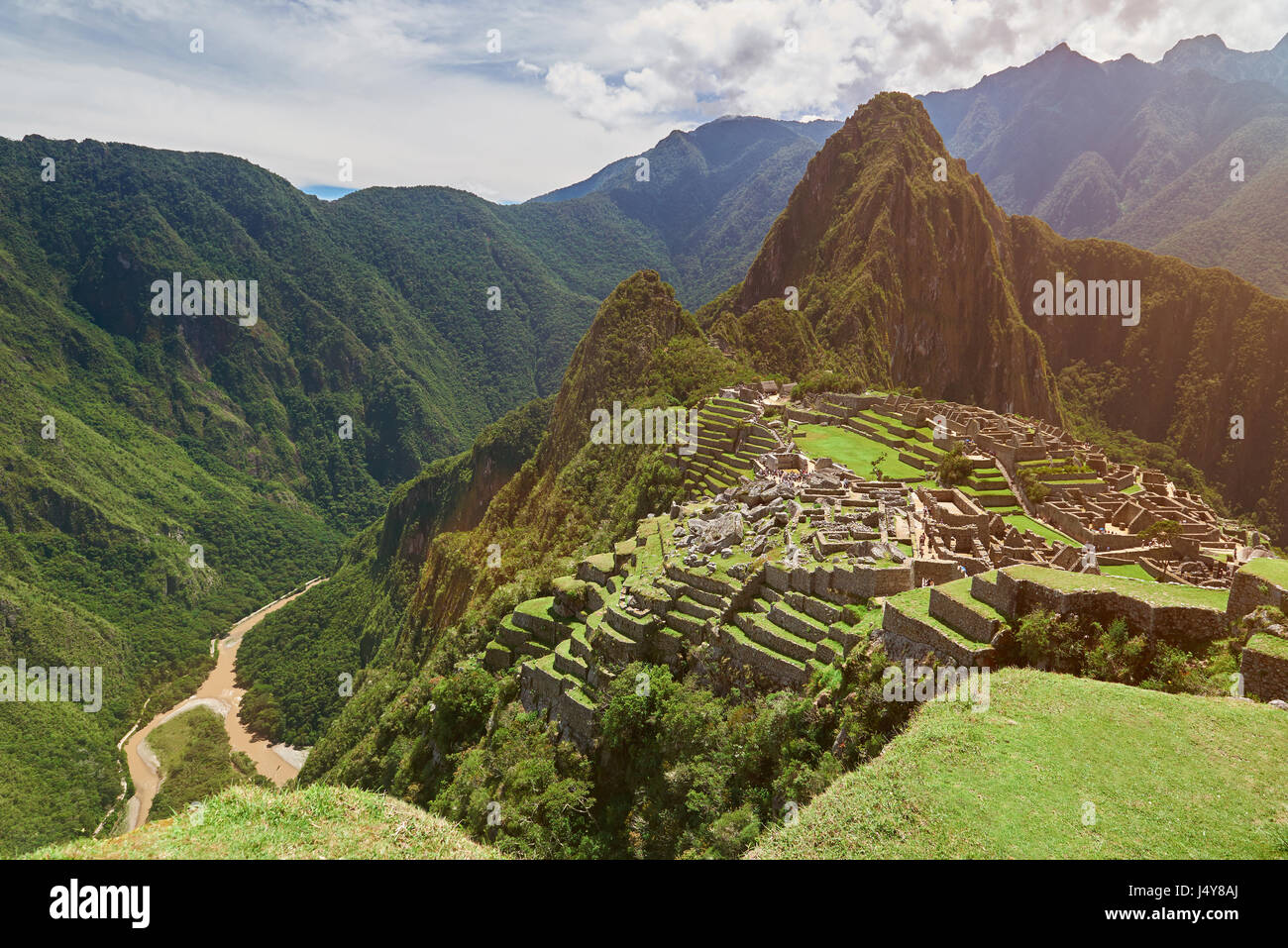 Machu Picchu ancient mountain town in Peru. Landscape of famous ...