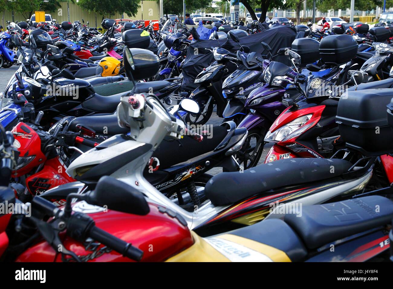 PASAY CITY, PHILIPPINES - MAY 11, 2017: A wide variety of motorcycles ...