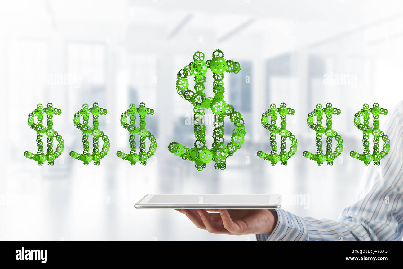 Connections and networking concepts as means of money earning on white ...