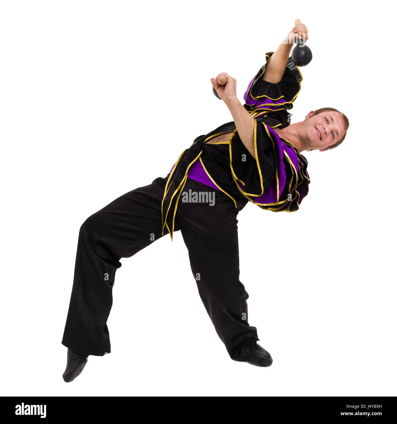 one caucasian man samba dancer dancing isolated on white background ...