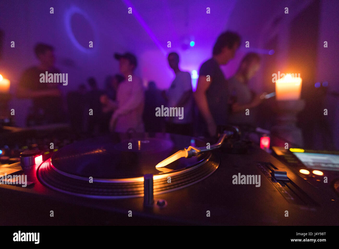 Turntable with vinyl record at a dance party in the Netherlands, Europe ...
