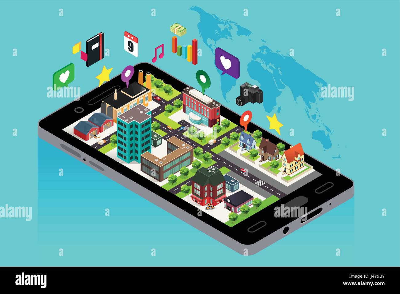 A vector illustration of Mobile Phone with GPS and Map Navigation Stock ...