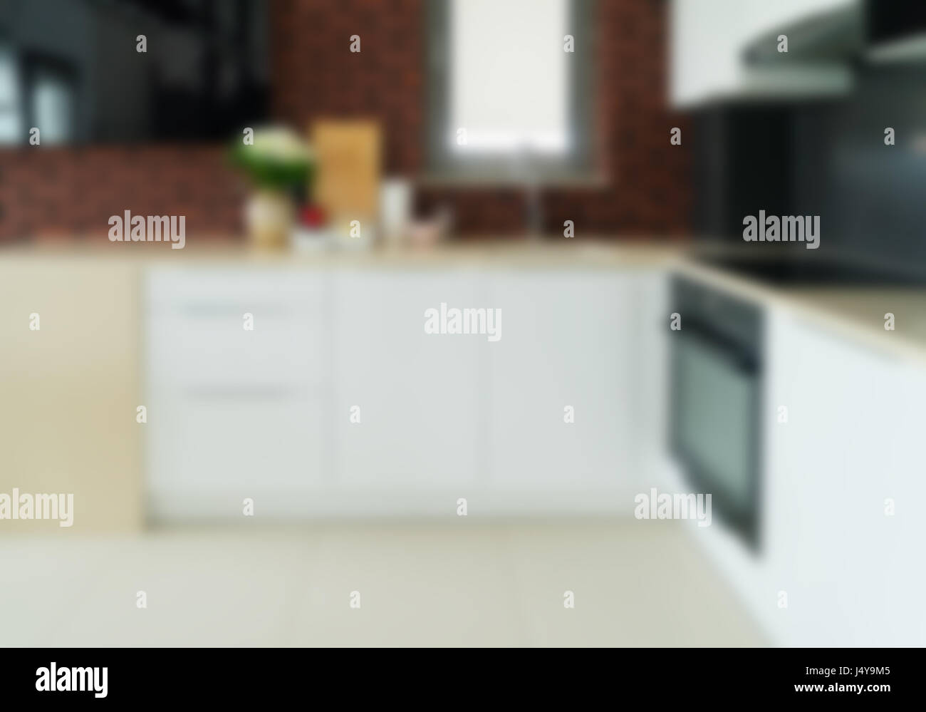 Blured modern white bright kitchen background Stock Photo - Alamy