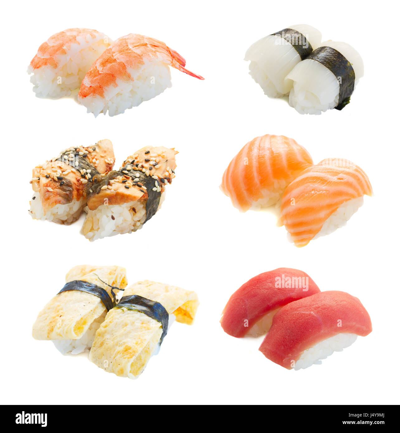 Set of japanese sushi pairs isolated on white background Stock Photo ...