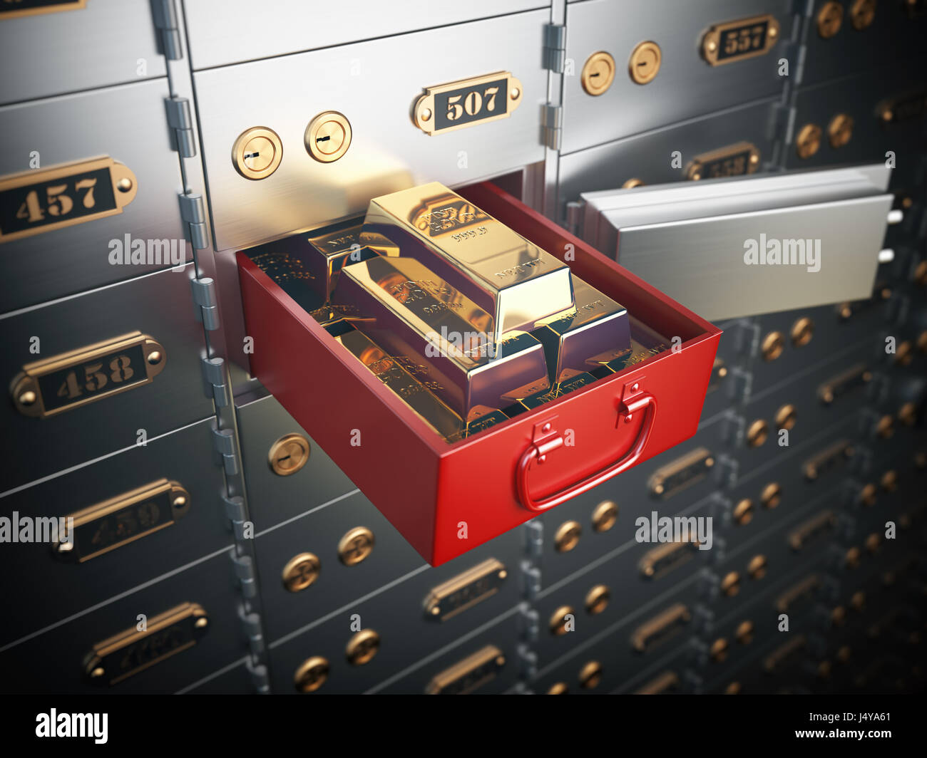 Open safe deposit box with golden ingots. Financial banking investment ...