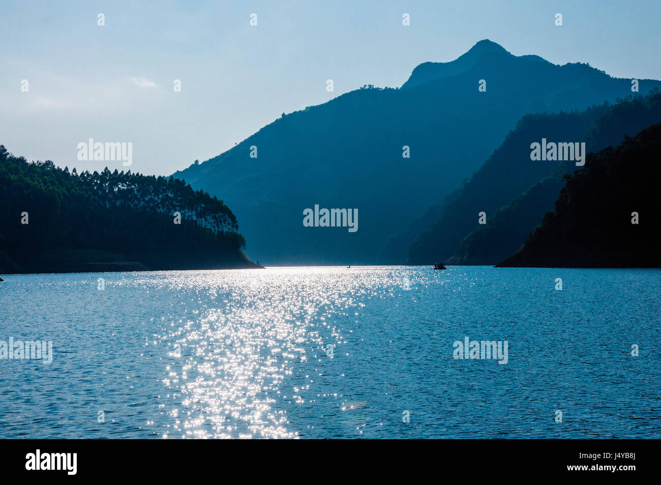 The reservoir scenery with blue sky in summer Stock Photo - Alamy