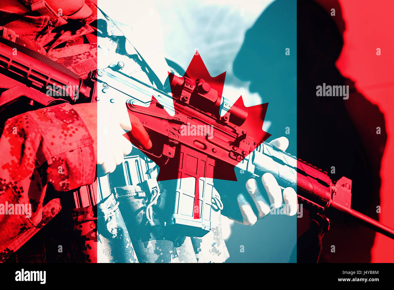 Soldier with machine gun with national flag of Canada Stock Photo - Alamy