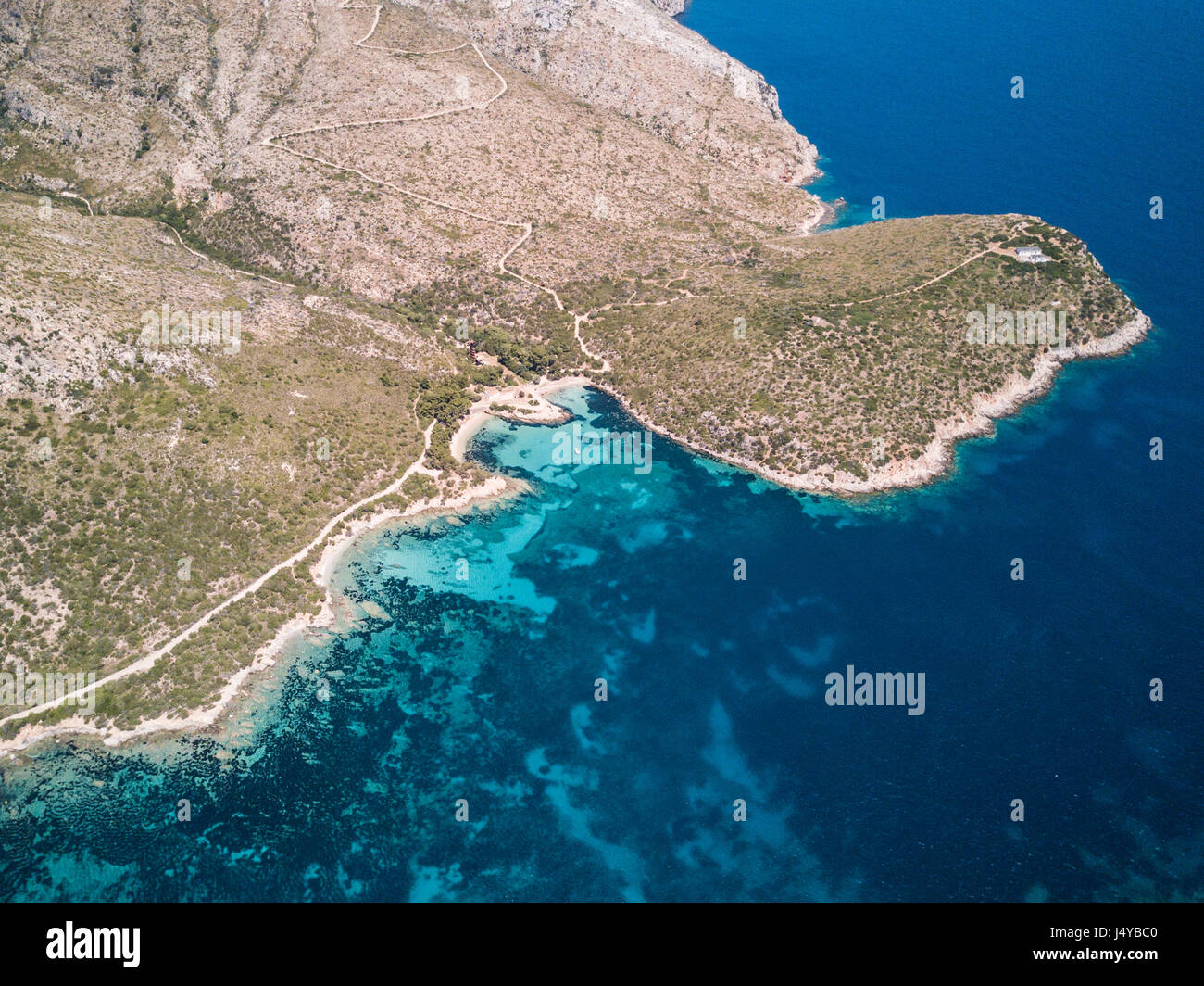 Aerial view of the Sardinian Emerald Coast, with its turquoise sea ...