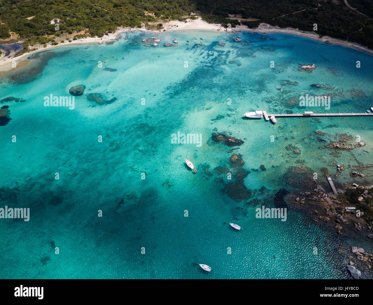 Aerial view of the Sardinian Emerald Coast, with its turquoise sea ...