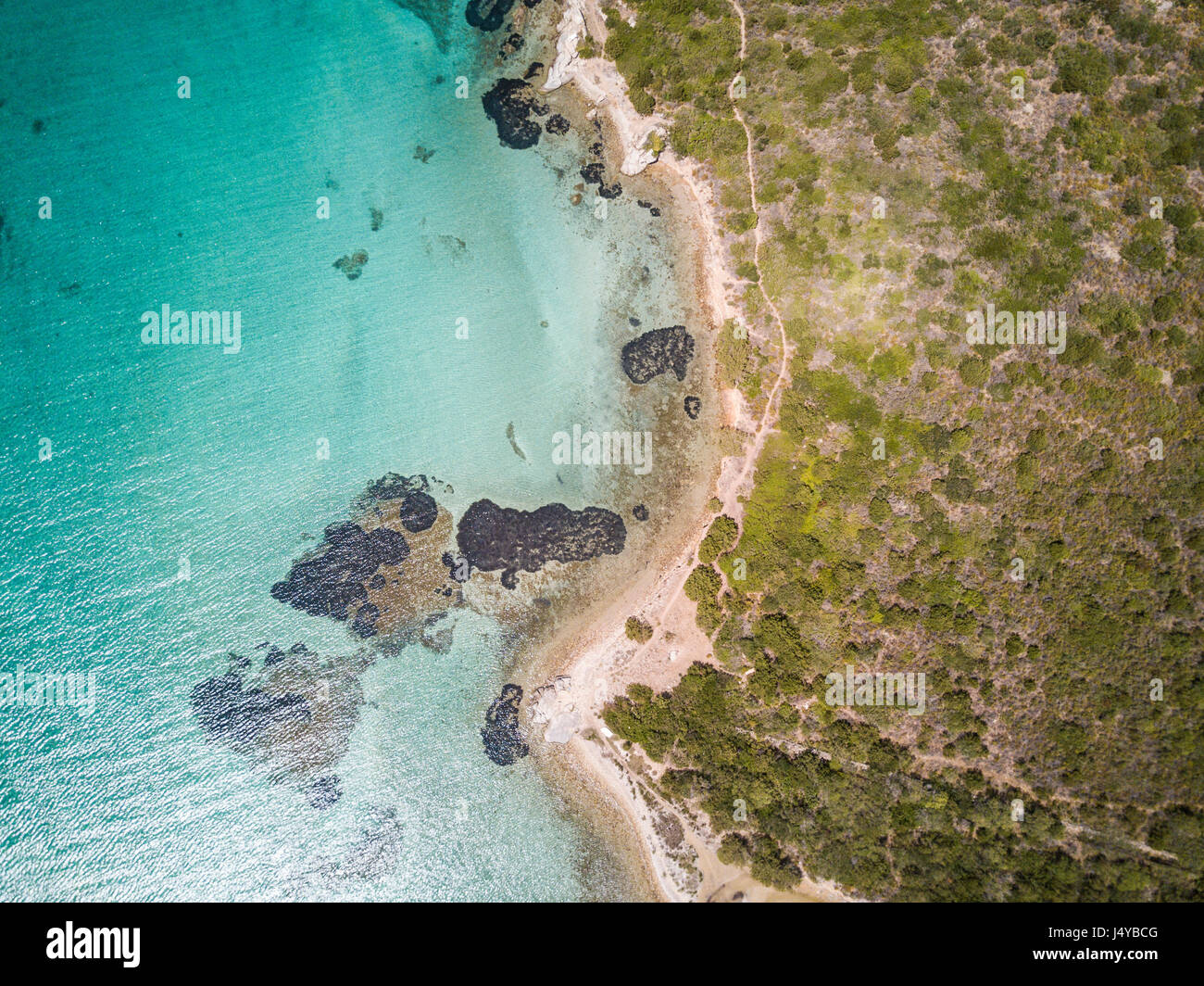 Aerial view of the Sardinian Emerald Coast, with its turquoise sea ...