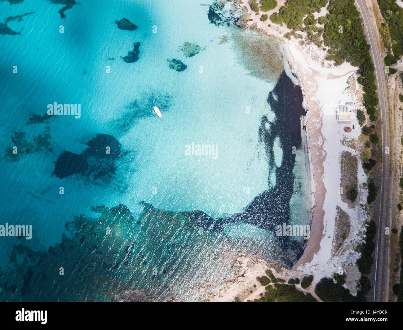 Aerial view of the Sardinian Emerald Coast, with its turquoise sea ...