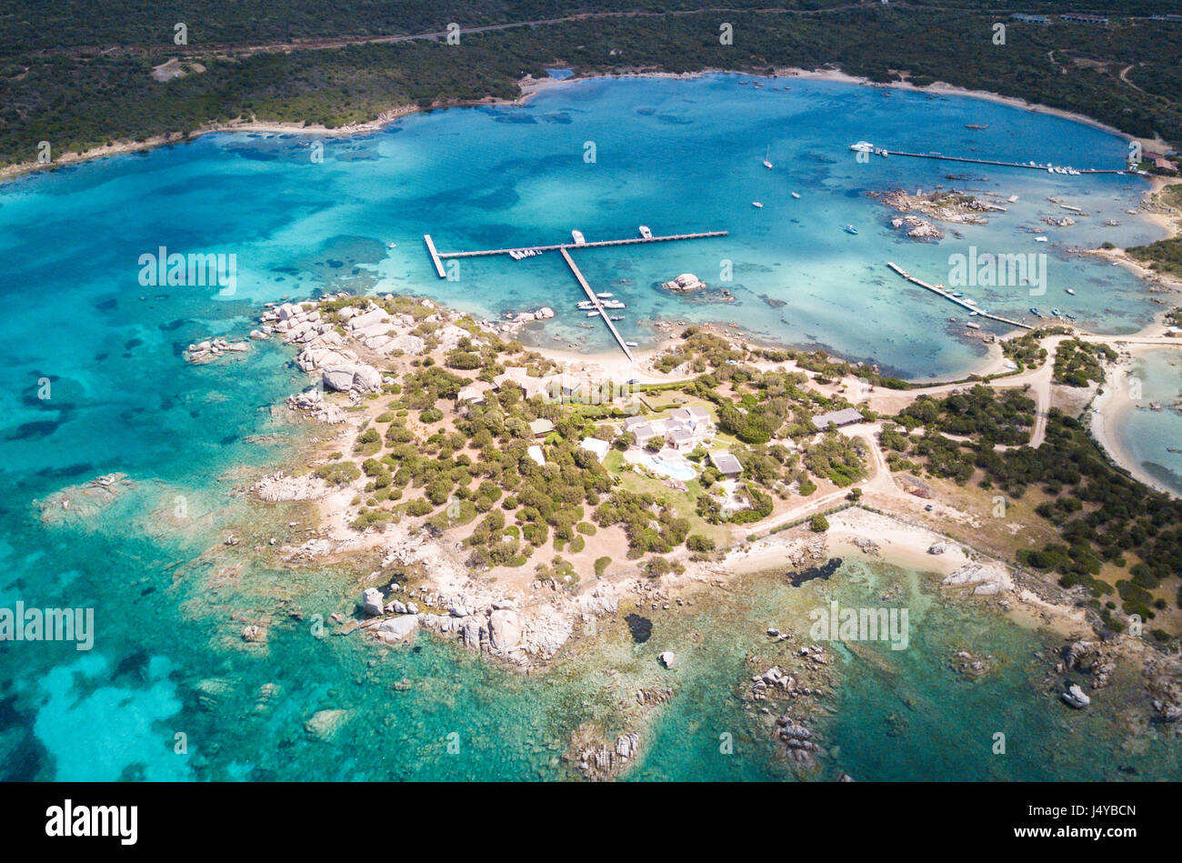 Aerial view of the Sardinian Emerald Coast, with its turquoise sea ...