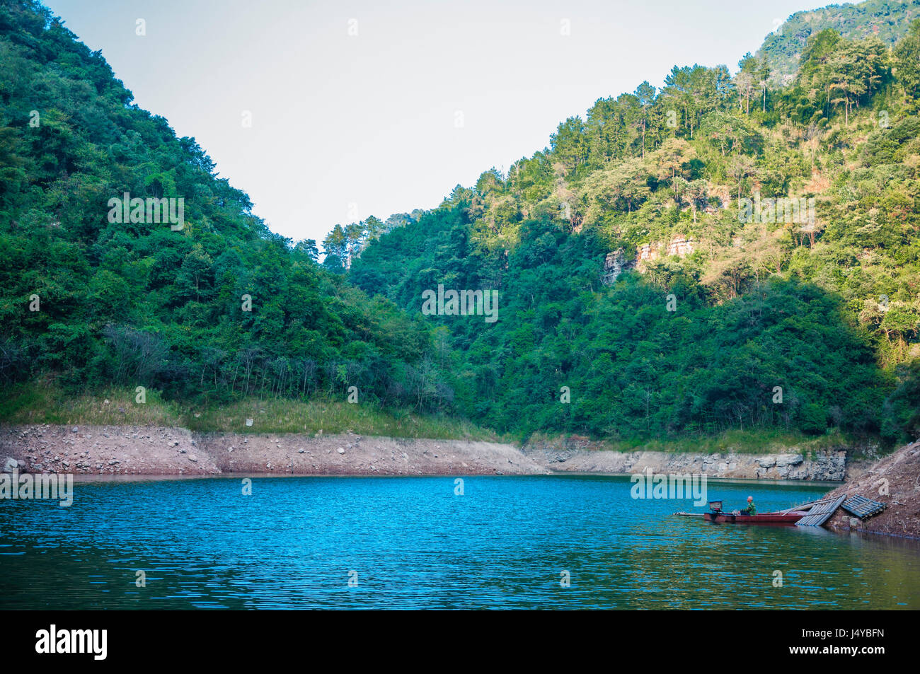 The reservoir scenery with blue sky in summer Stock Photo - Alamy