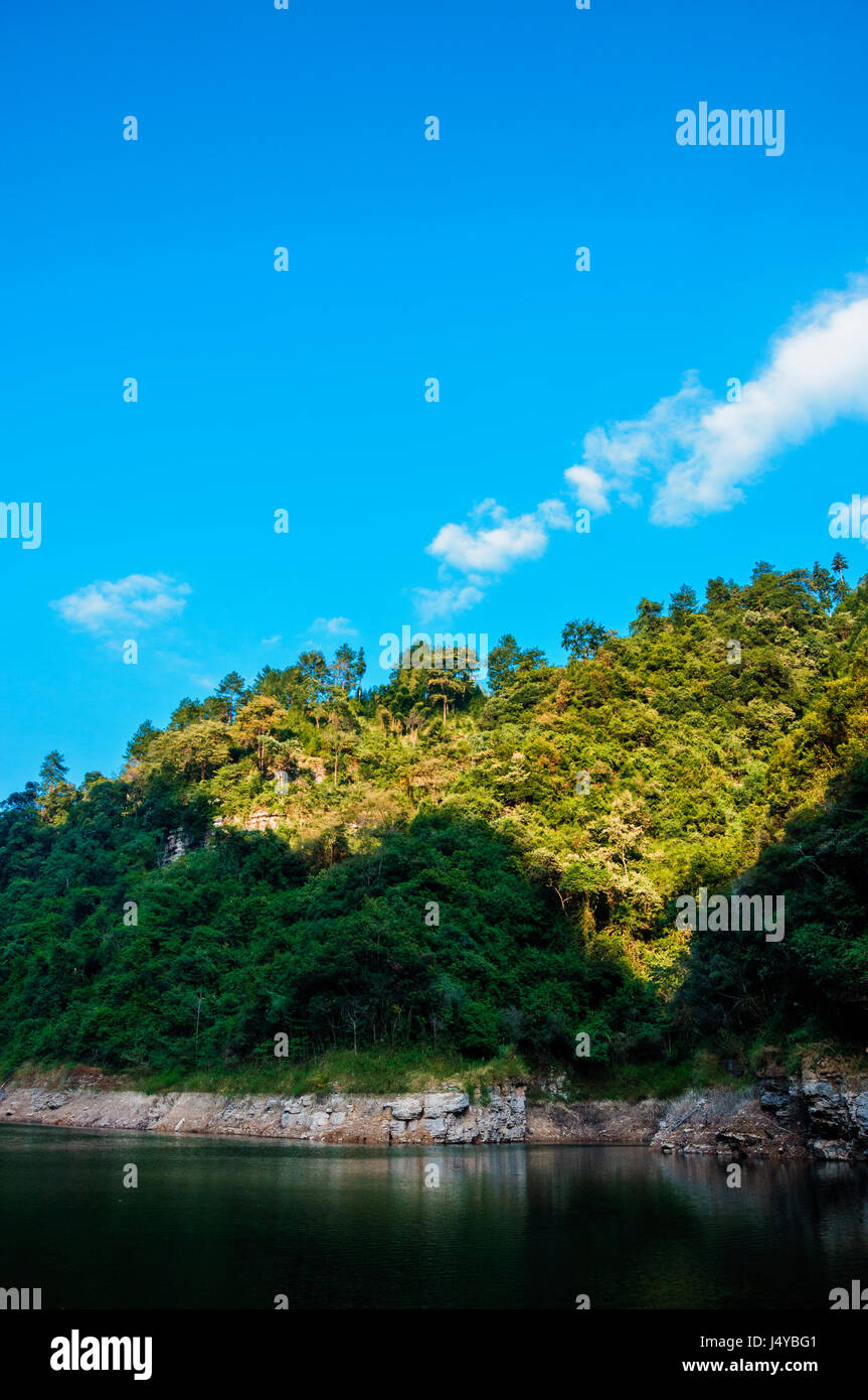 The reservoir scenery with blue sky in summer Stock Photo - Alamy