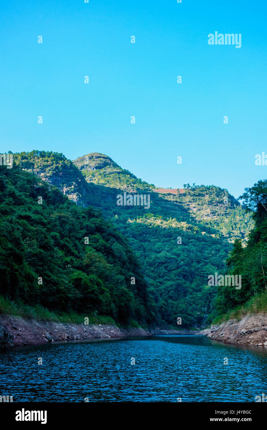 The reservoir scenery with blue sky in summer Stock Photo - Alamy