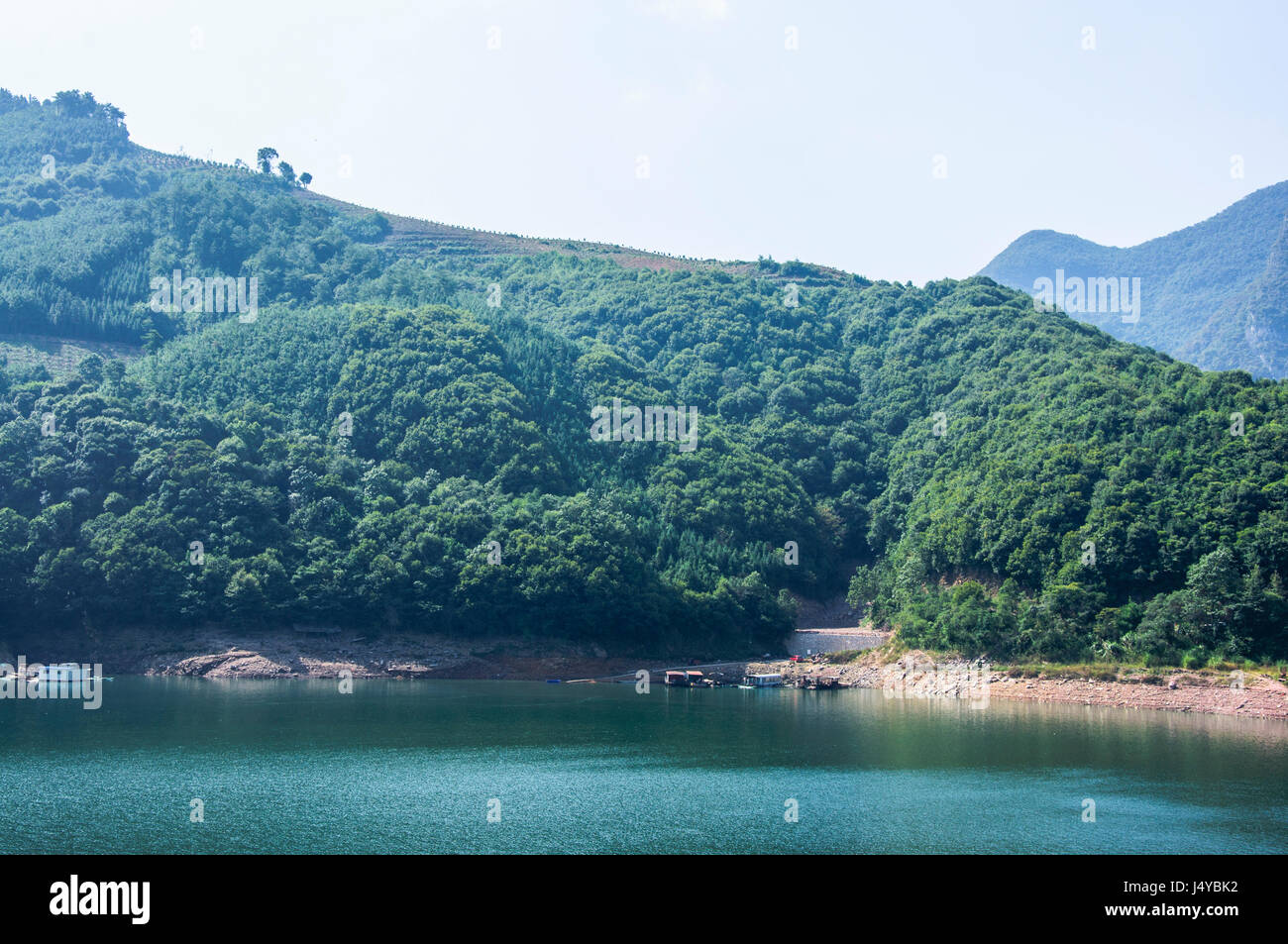 The reservoir scenery with blue sky in summer Stock Photo - Alamy