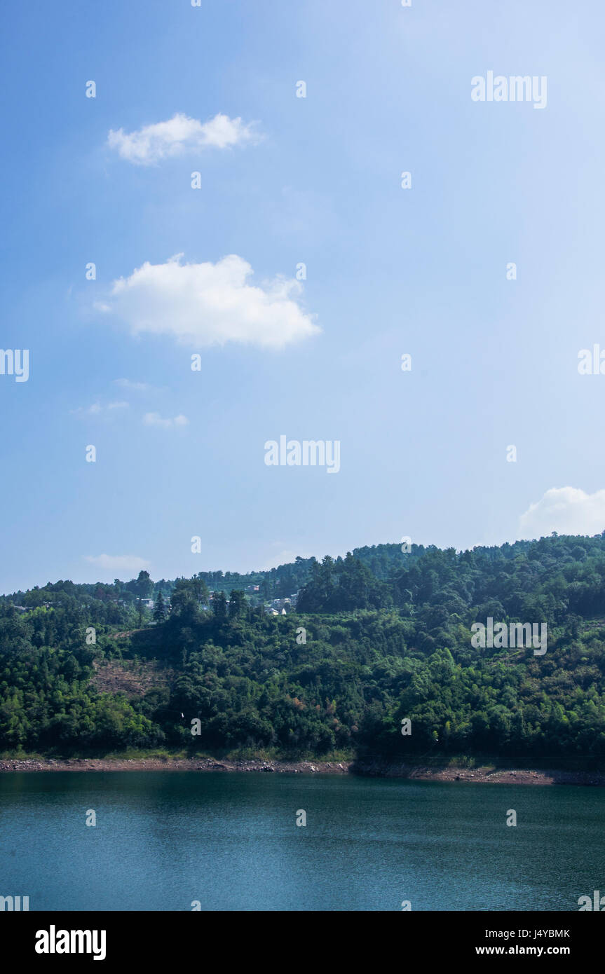 The reservoir scenery with blue sky in summer Stock Photo - Alamy