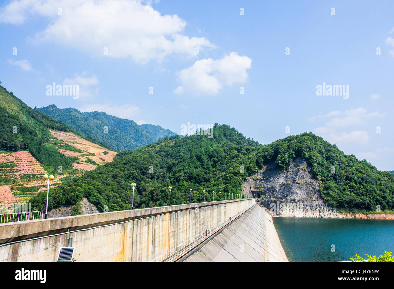 The reservoir scenery with blue sky in summer Stock Photo - Alamy