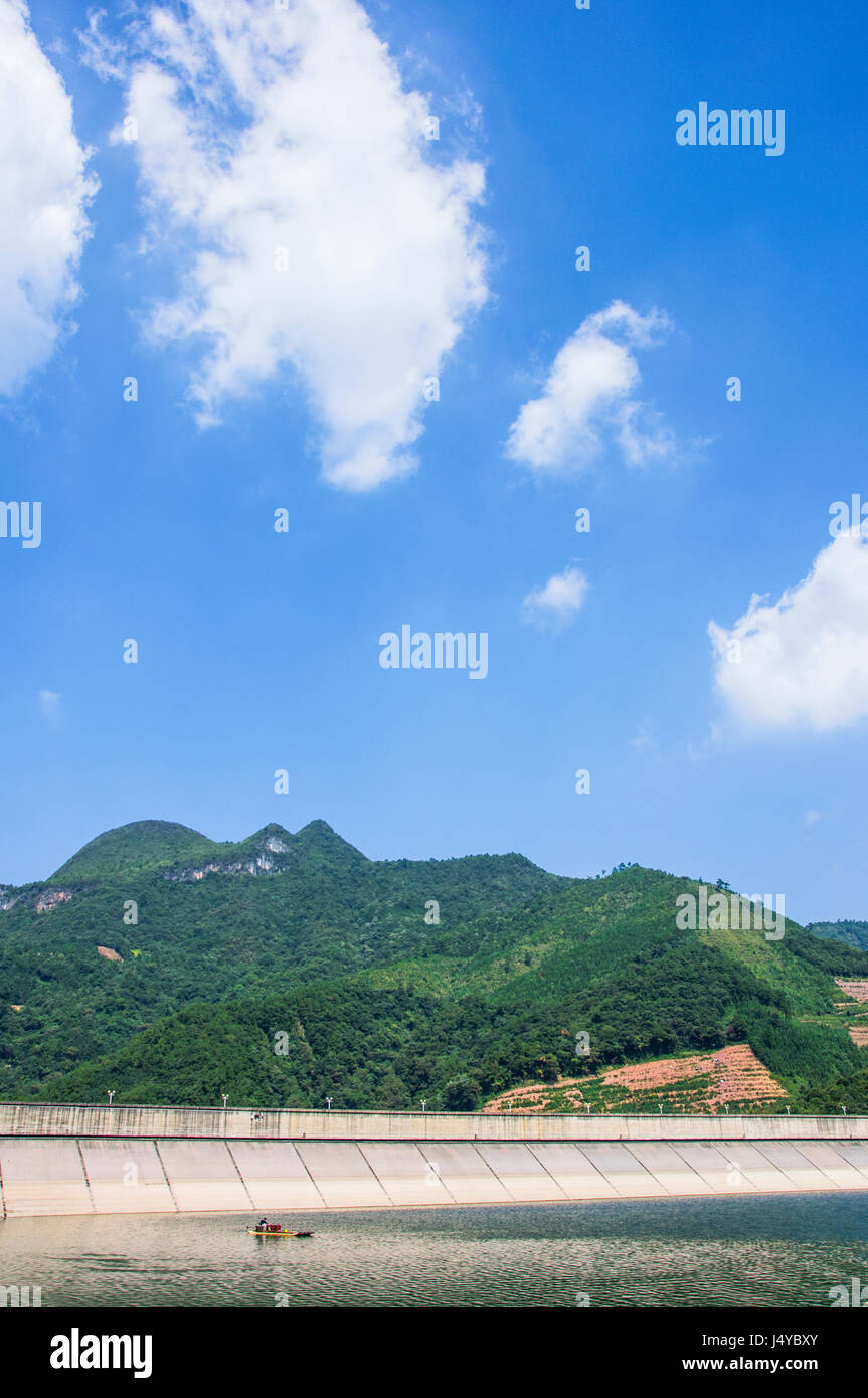 The reservoir scenery with blue sky in summer Stock Photo - Alamy