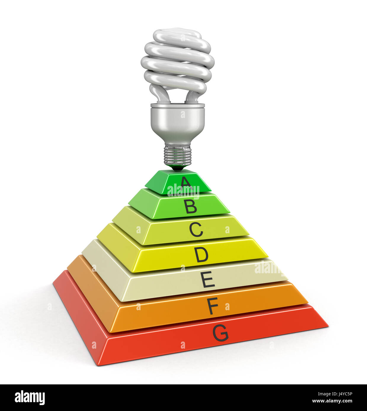 Pyramid Chart and Energy Saving Light Bulb. Image with clipping path ...
