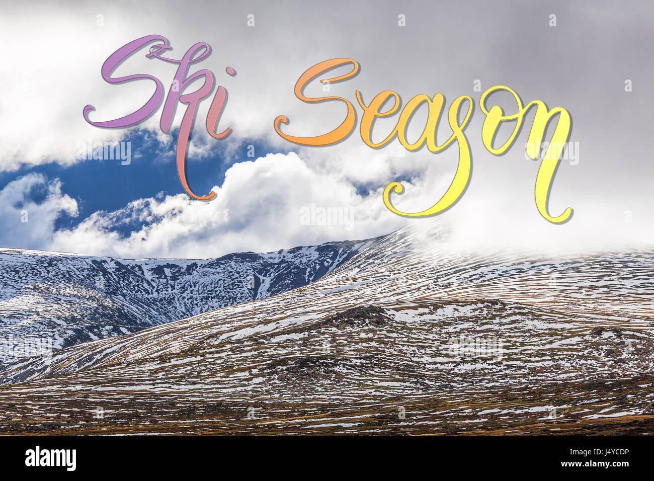 Beautiful mountains covered in snow landscape with hand written ...