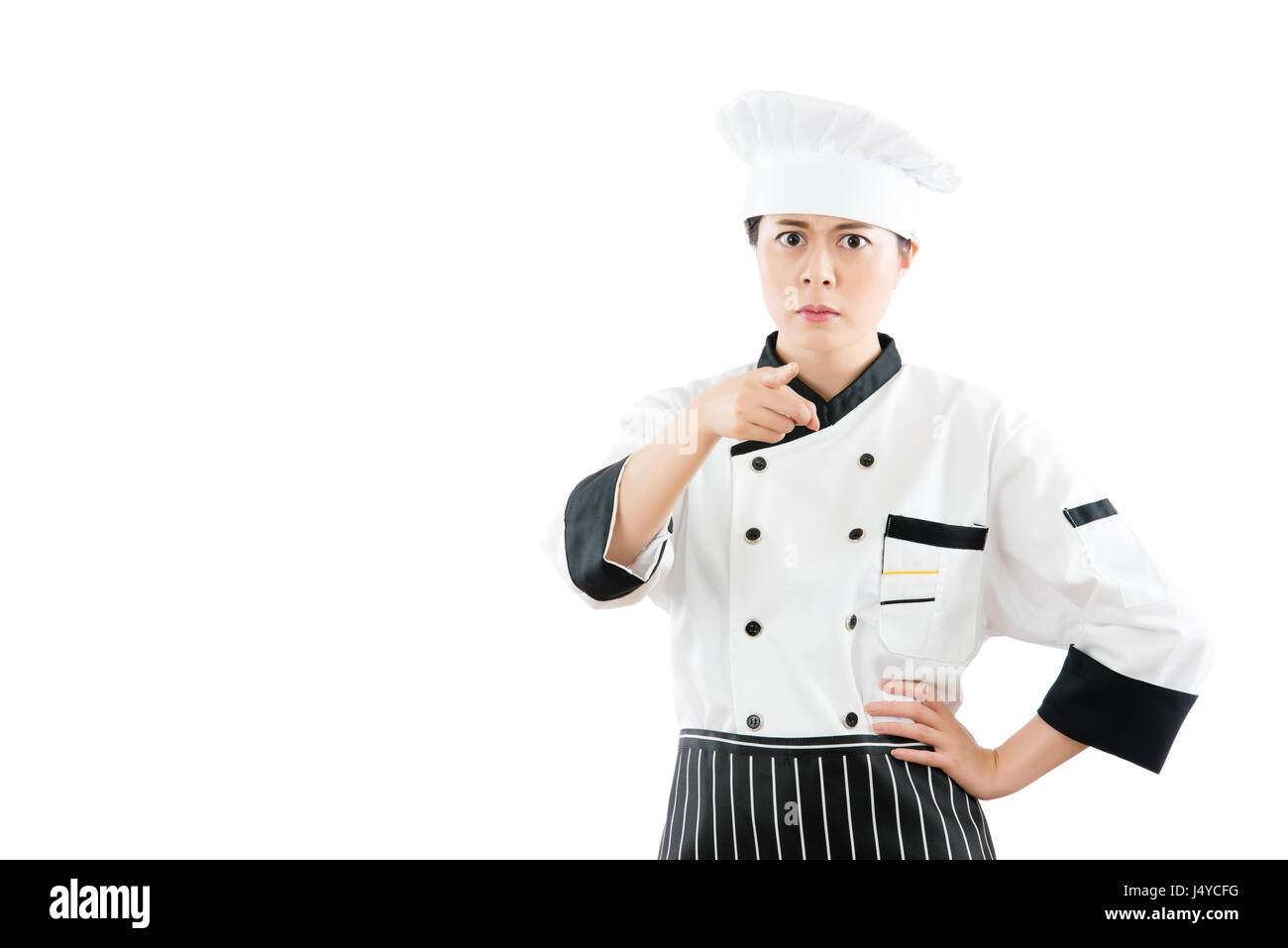 unhappy angry mad woman chef using her finger pointing at you and blame ...