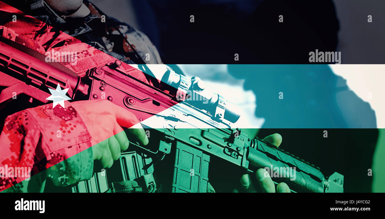 Soldier with machine gun with national flag of Jordan Stock Photo - Alamy