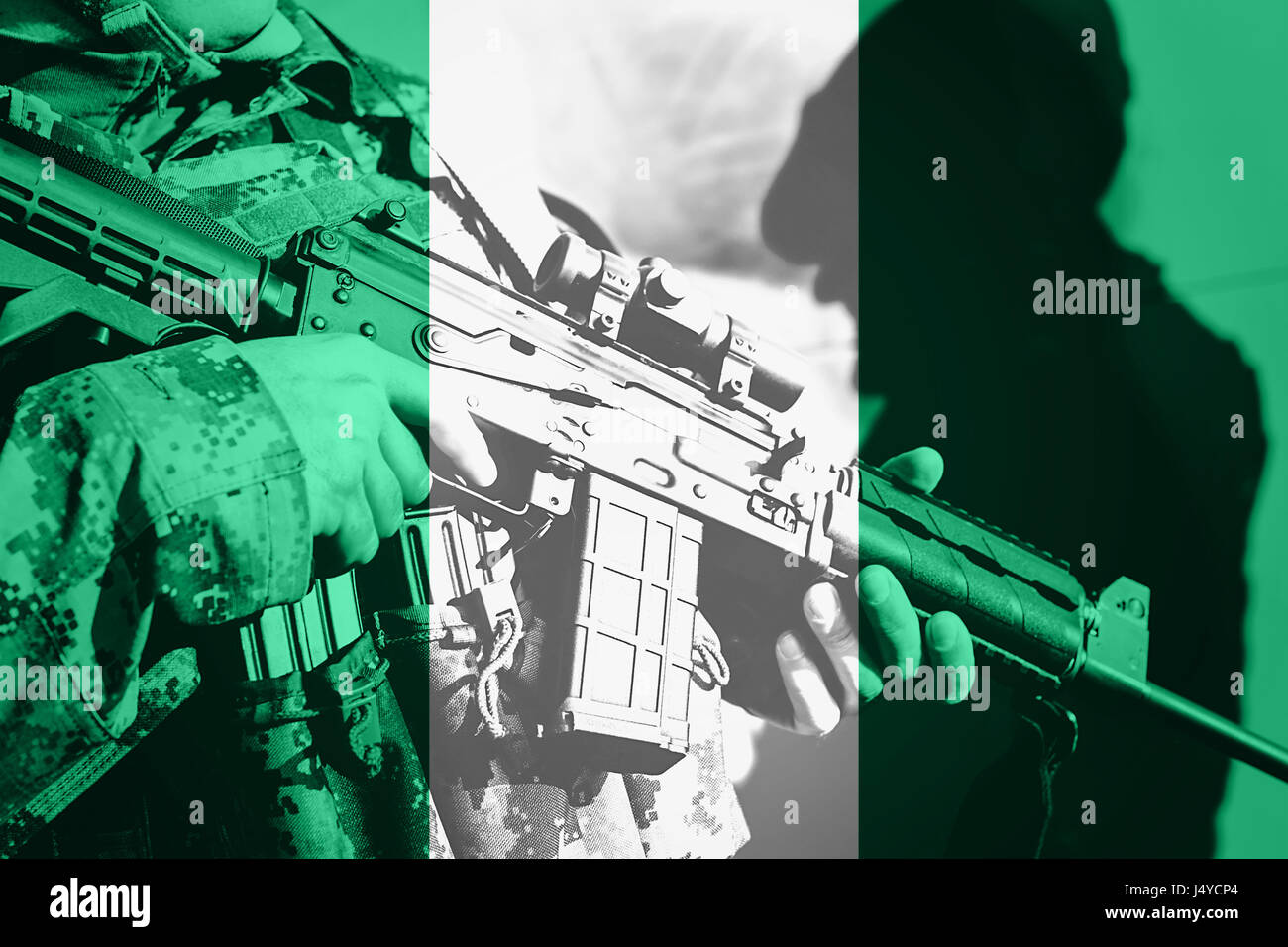 Soldier with machine gun with national flag of Nigeria Stock Photo - Alamy