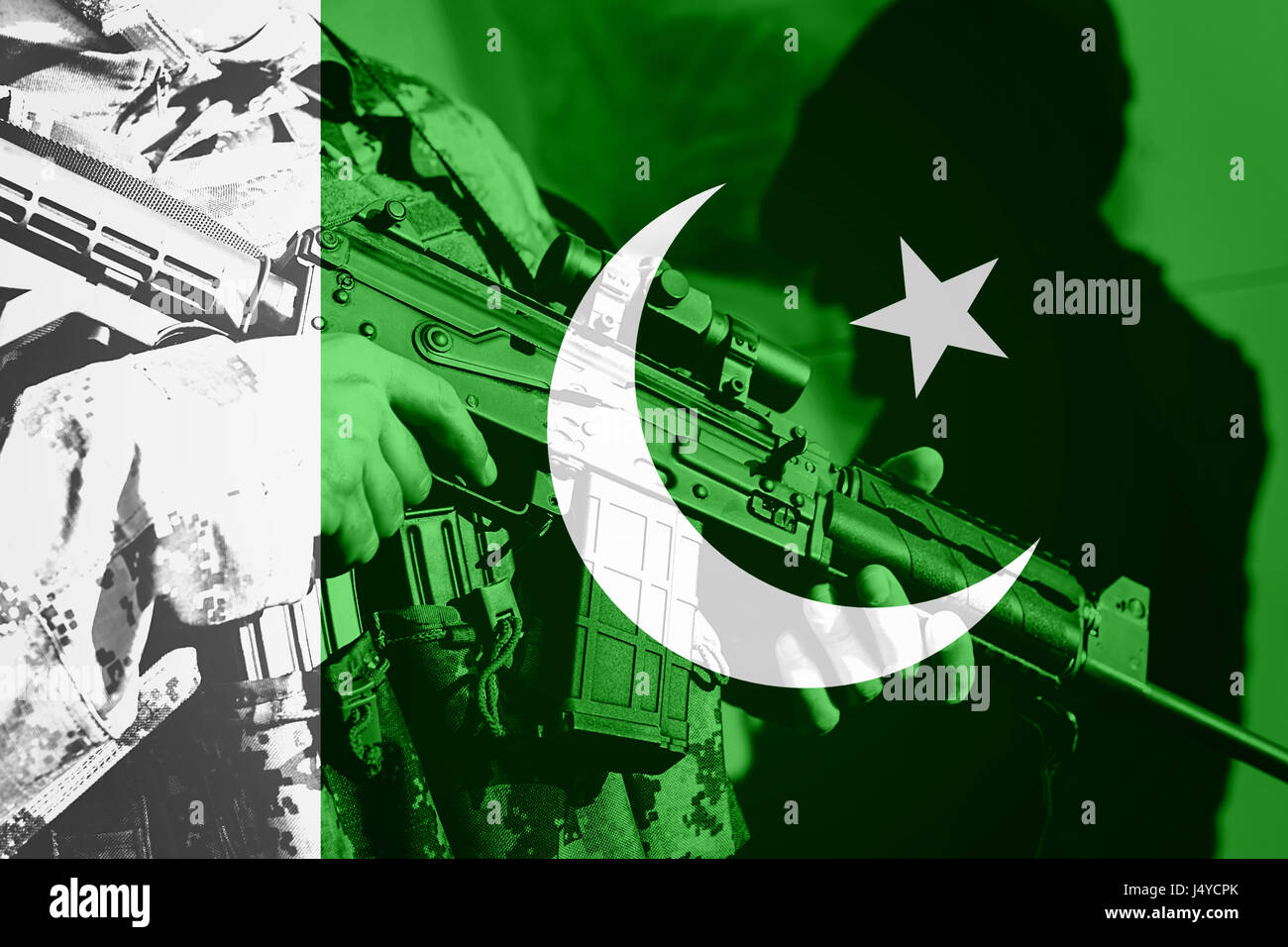 Soldier with machine gun with national flag of Pakistan Stock Photo - Alamy