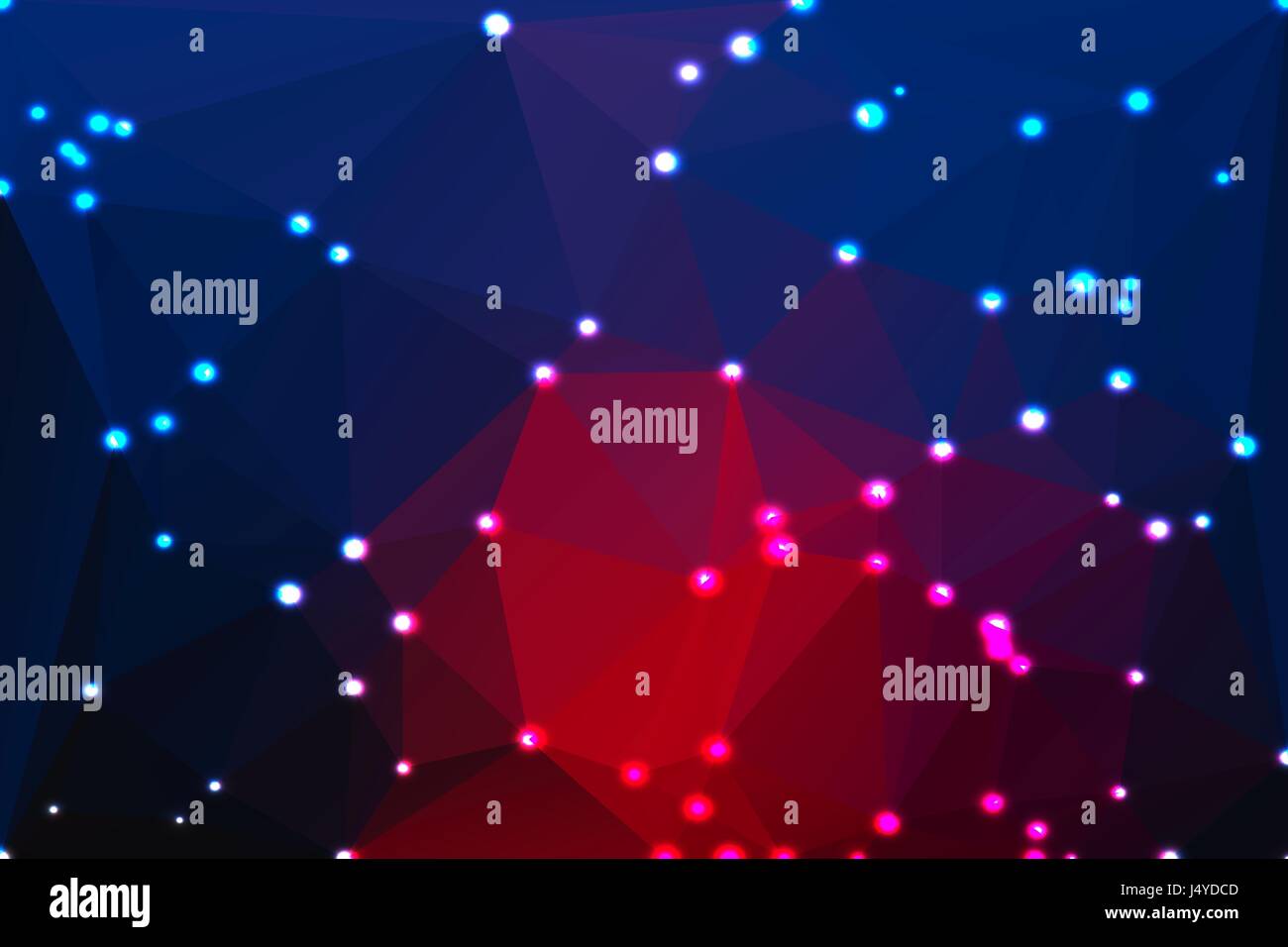 Deep blue and red abstract low poly geometric background with defocused ...