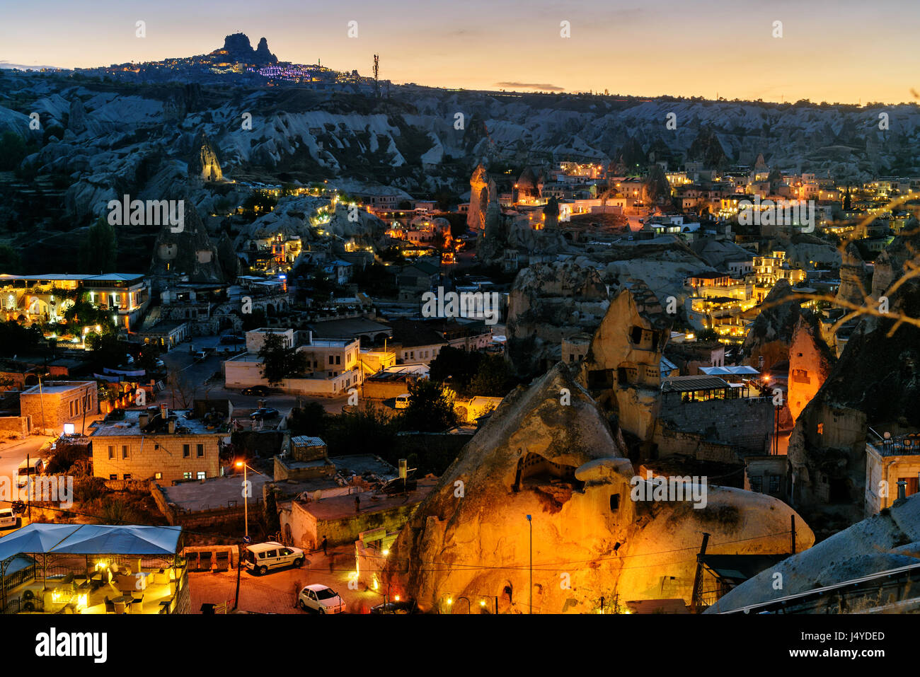 Night view of Goreme town. Cappadocia. Nevsehir Province. Turkey Stock ...