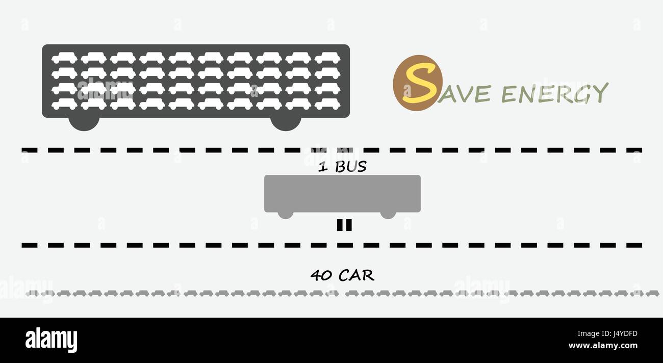 One bus equal 40 car Concept for Save Energy Vector illustration Stock ...