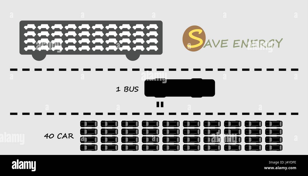 One bus equal 40 car Concept for Save Energy Vector illustration Stock ...